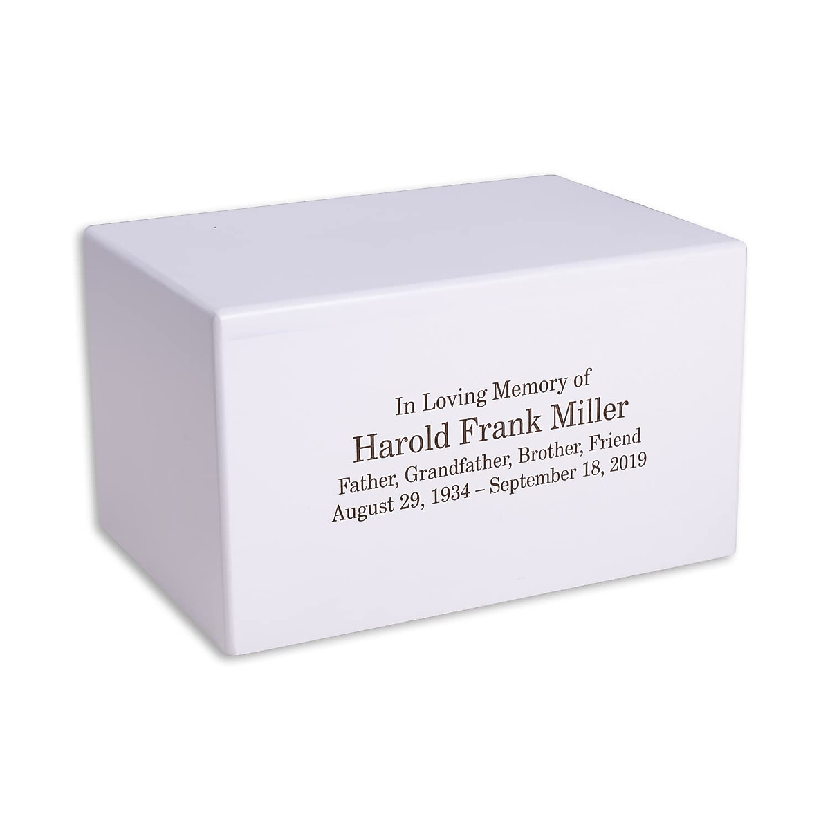 Deering Moments Custom Engraved Lacquered Funeral Cremation Urn for Human Ashes (White, X-Large)