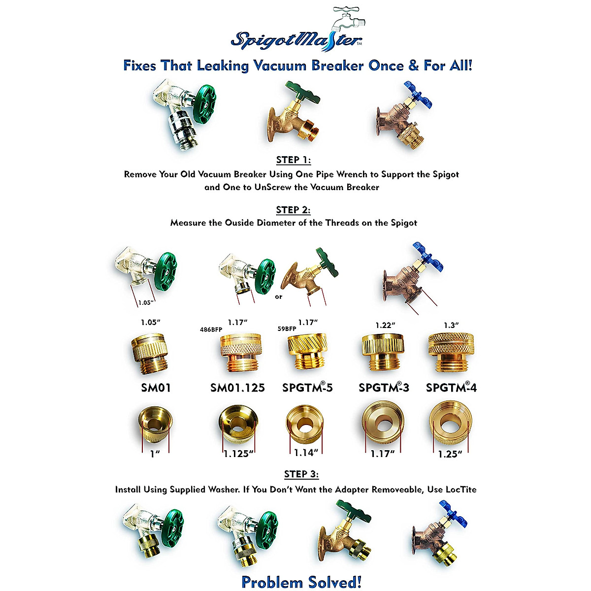 Spigotmaster ~ SM01 Vacuum Breaker Adapter~ Turns an Arrowhead Anti-Siphon Hose Bib Into a Straight Through Connection. Replaces 1019-a-486BFP & Fits: 482BFP(1, SM01)
