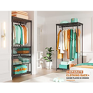 Raybee 77" H Clothes Rack Heavy Duty Clothing Racks for Hanging Clothes with Basket Drawers Load 850 LBS 75" Wide Large Clothes Rack with Shelves Adjustable Wire Garment Rack Free Standing Closet