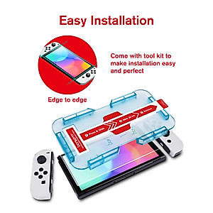 bersem 2 Pack Tempered Glass Screen Protector Compatible with Nintendo Switch OLED 7 inch 2021, Auto Alignment Kit / 9H Hardness/Transparent HD Clear/Anti-Scratch/Bubbles Free/High Response