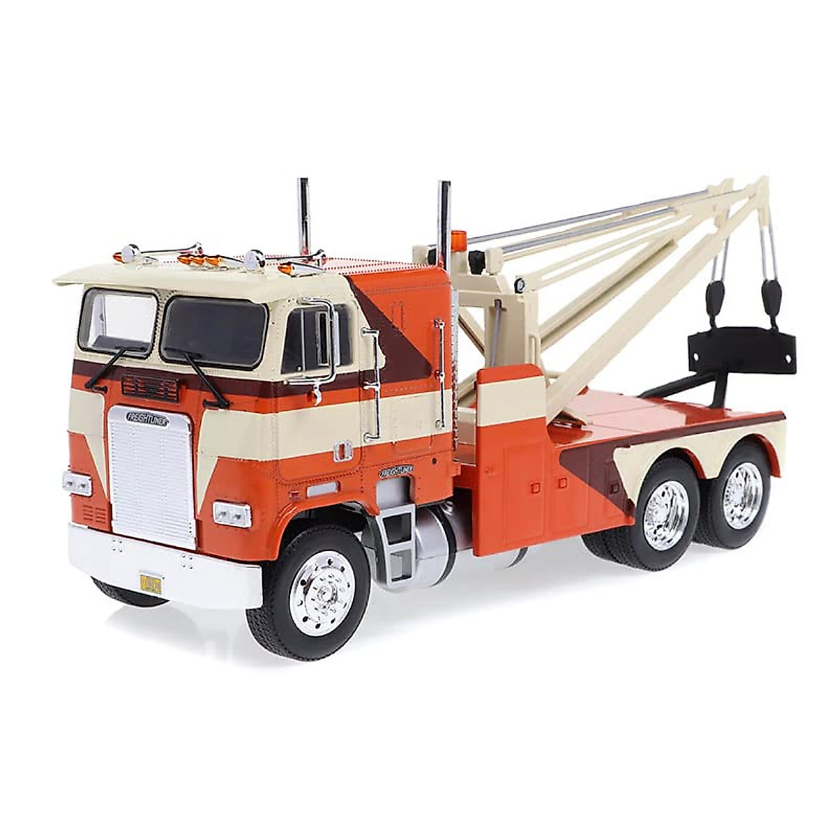 Greenlight 86631 1984 Freightliner FLA 9664 Tow Truck - Orange, White and Brown 1/43 Scale
