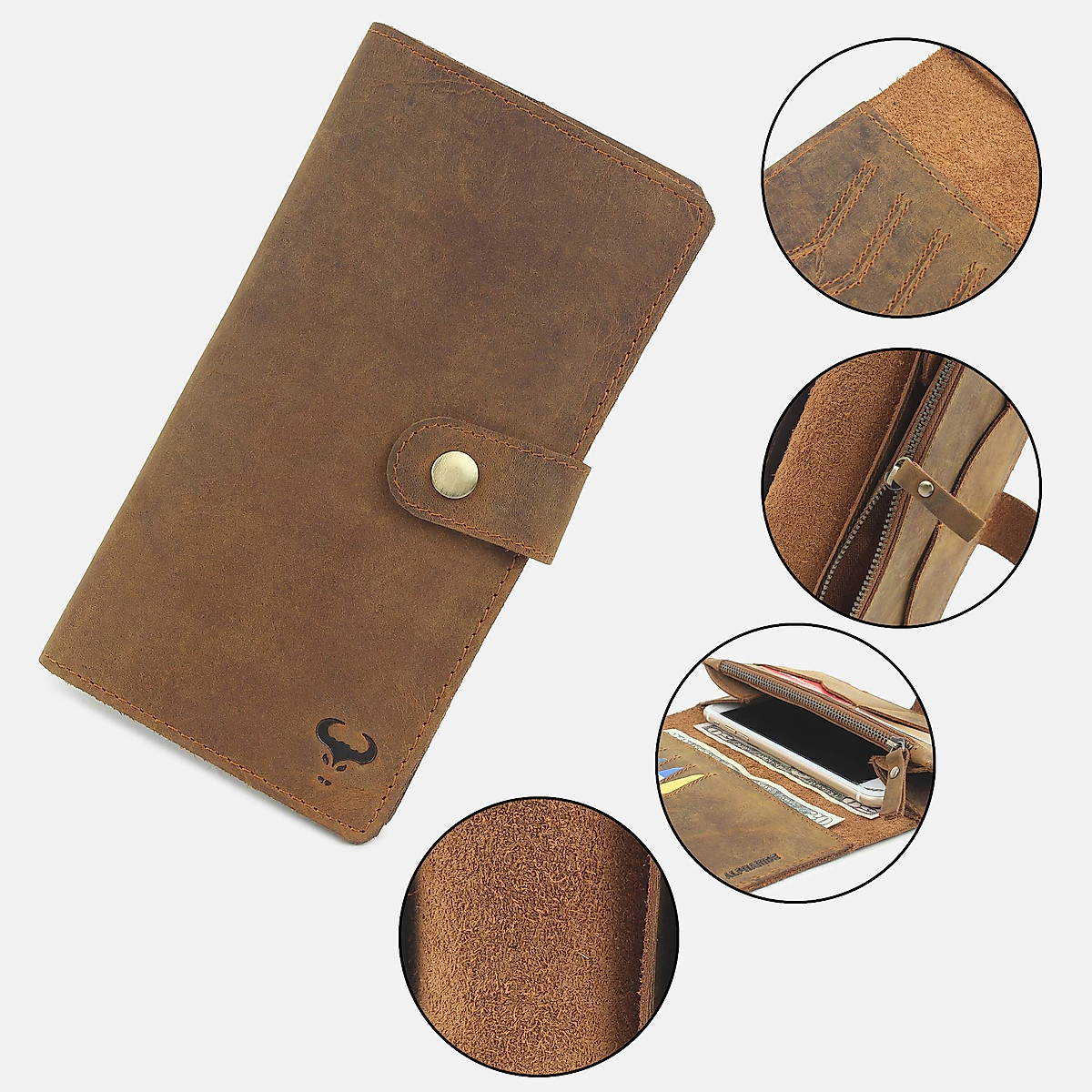 ALPHAHIDE Genuine Leather Wallet for Women - RFID Blocking Ladies Clutch - Ladies Phone Wallet - Raw Leather Purse - Zipper Pocket - Gift Boxed (Tan)