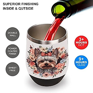 WYUSPGK 304 Stainless Steel Insulated Cup, Yorkie Floral Print Smooth Rim, Durable & Reusable - Perfect for Office, Home, And Travel
