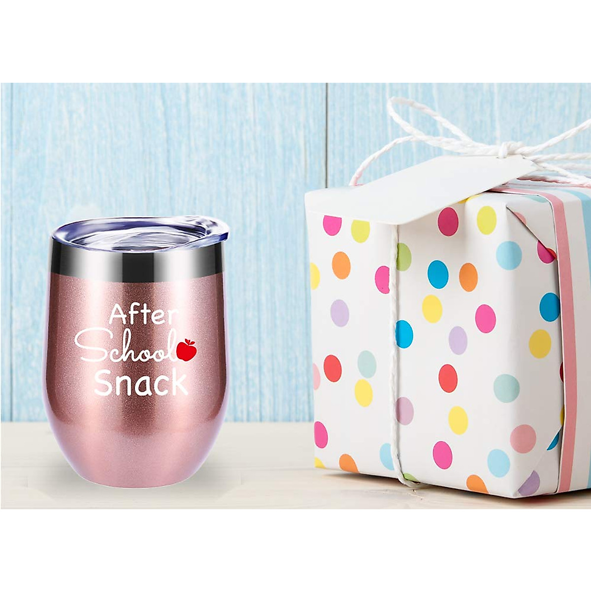 momocici Teacher Gifts.After School Snack 12 OZ Wine Glass Tumbler.Year End Graduation Gifts.Birthday,Christmas,Thank You Gifts for Teachers.Teacher Appreciation Gifts Mug(Rose Gold)