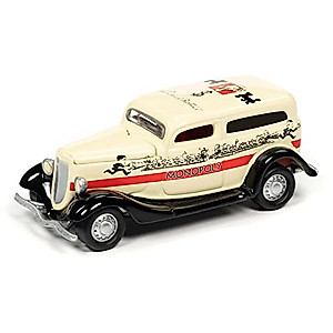 1933 Panel Delivery Truck Yellow with Red Stripe and Game Token 85th Anniversary Series 1/64 Diecast Model Car by Johnny Lightning JLPC001-JLSP093
