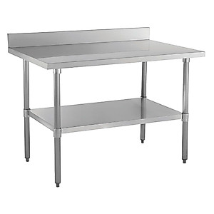 Kratos Commercial Worktable, All-Stainless Steel Kitchen Prep Table with Undershelf and Backsplash, 48"Dx30"W, NSF, 16ga/304SS (28W-314)