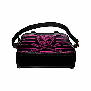 D-Story Pink Skull Stripes Handbags for women Purses Top Handle Tote Bags Leather Shoulder Satchel Handbags with Zipper