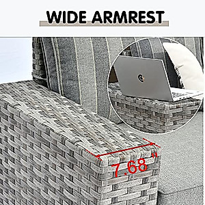 XIZZI Patio Furniture Sets Outdoor Sectional Sofa Swivel Rocking Chairs 9 PCS All Weather PE Wicker Conversation Couch with Coffee and Side Table for Backyard Deck Garden,Dark Grey Stripes