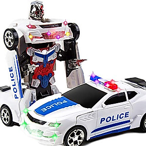 Toysery Transforming Robot Police Car with Light, Smart Robot Police Cars for Kids , Race Car to Robot Toy Transforming Toys for Boys, Bump and Go Toddler Car Robot Toys for Boys Age 7 to 9