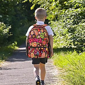 ZQYLAN Peace Sign School Laptop Backpack Colorful Floral Flower Teens School Bags Bookbag,18inch Large Water Resistant College Travel Computer Notebooks Daypack for Men Women