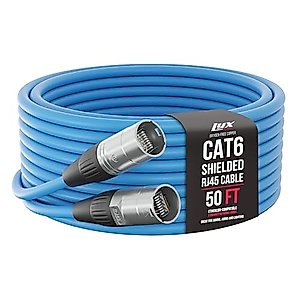 LyxPro 50 Feet Shielded CAT6 Ethercon Cable - Professional Audio & Lighting RJ45 Cable, Studio-Grade Sound Transmission, Extreme Durability - Blue