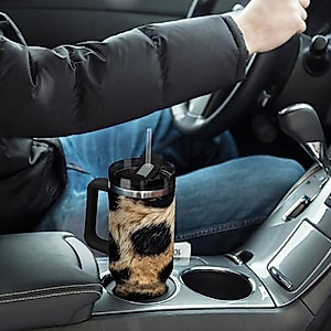 Flradish 30oz Tumbler with Handle, Fashion Leopard Print Stainless Steel Tumbler with Lid and Straws Double Wall Vacuum Insulated Leakproof Coffee Travel Mug