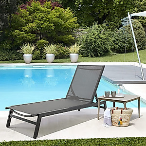 Erinnyees Outdoor Chaise Lounge, Aluminum Patio Lounge Chair with Wheels, All-Weather Five-Position Adjustable Reclining Chair, for Patio Pool, Deck, Beach, Yard