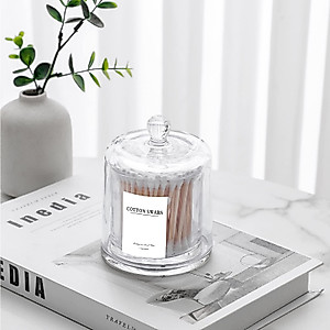 rejomiik 2 Pack Qtip Holder Thick Glass Apothecary Jars with Lid for Bathroom Accessories Vanity Organizers and Makeup Storage for Cotton Ball, Swabs, Makeup Sponges, Candy, Jewelry, Clear