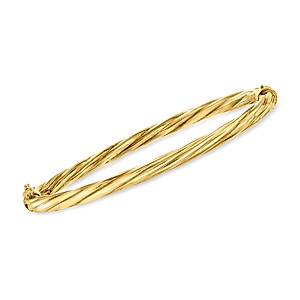 Ross-Simons Italian 4mm 18kt Gold Over Sterling Twisted Bangle Bracelet. 7 inches