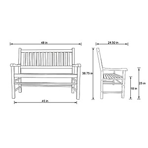Shine Company 4217BK Eden Garden Indoor Outdoor Porch Wooden Bench, Black