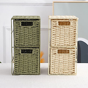 Cabilock Rattan Double Layer Basket wicker basket 3 drawer plastic storage 2 tier organizer baskets woven sliding basket plastic drawers for clothes pantry pvc imitation rattan egg to weave