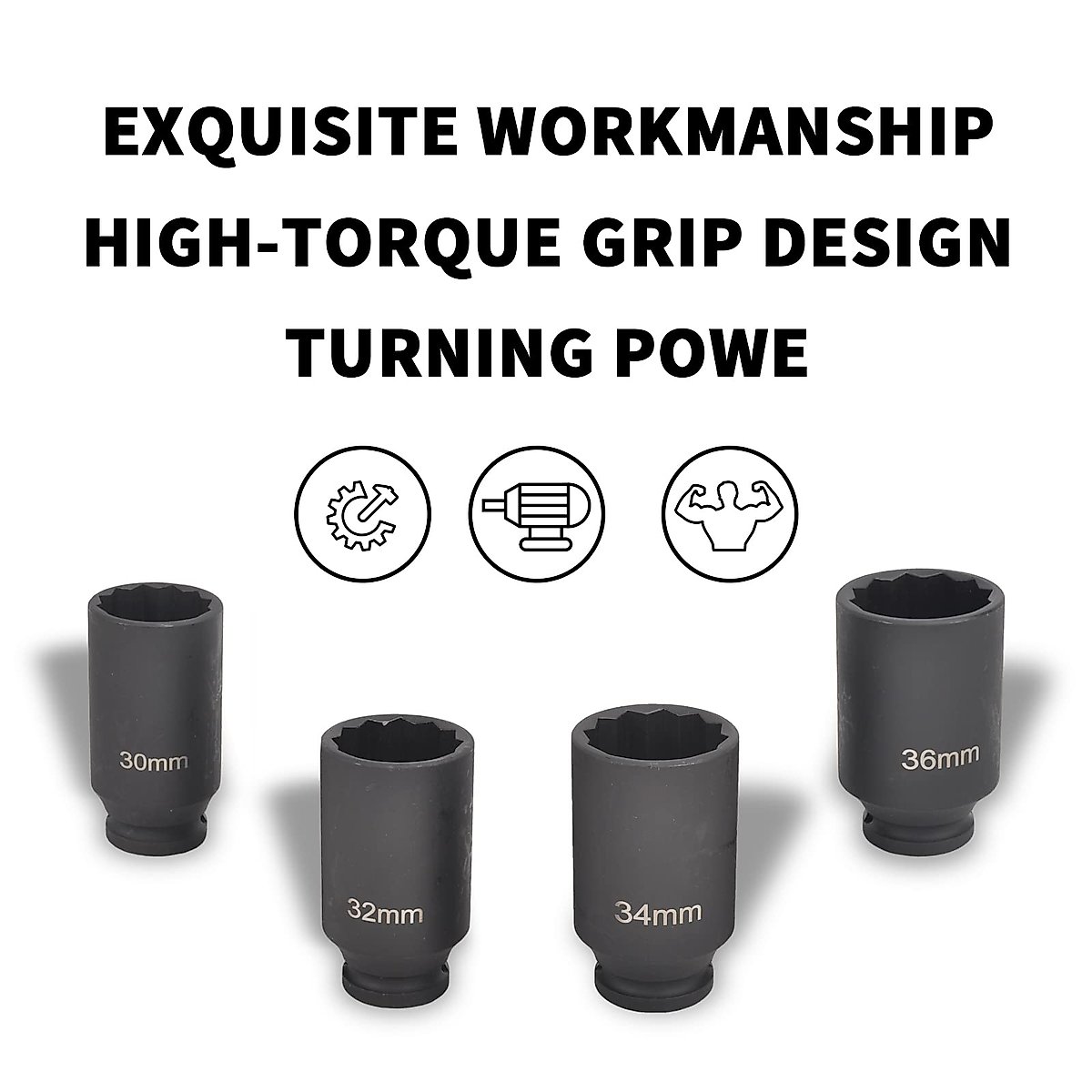 TBAPFS 4Pcs 1/2" Drive Deep Impact Socket Set 12 Point Metric 30mm 32mm 34mm 36mm Drive Spindle Axle Hub Nut Socket Set,Heavy Duty with Portable Storage Case,Use In Removing And Installing Axle Nuts