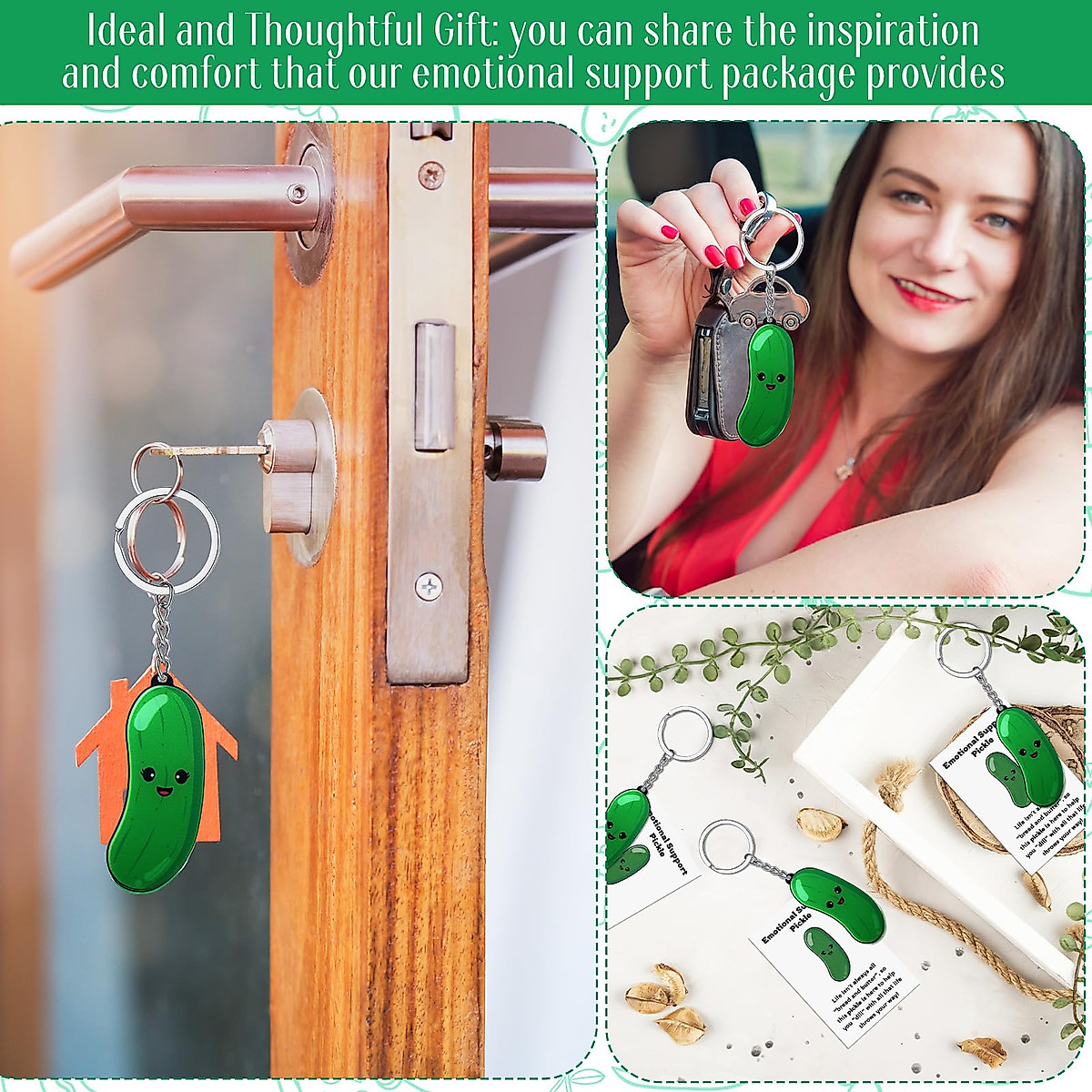 JaGely Inspirational Positive Cucumber Pickle Keychain Emotional Support Pickle Employee Appreciation Gift Bulk Cards Bags(50 Sets)