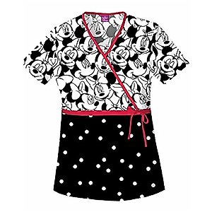 Disney Cherokee Women's Mock Wrap Top Big Minnie, Black, XX-Large