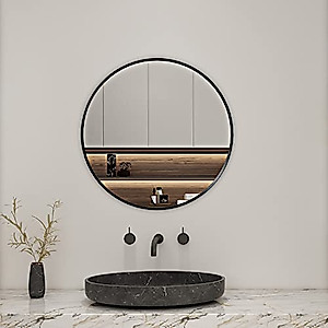 Wenhuiyang Round Mirror 20 Inch, Large Round Mirror Black Frame, Circle Mirror 20 Inch, Circular Wall Mirrors for Dining Room, Living Room, Bathroom, Entryway.