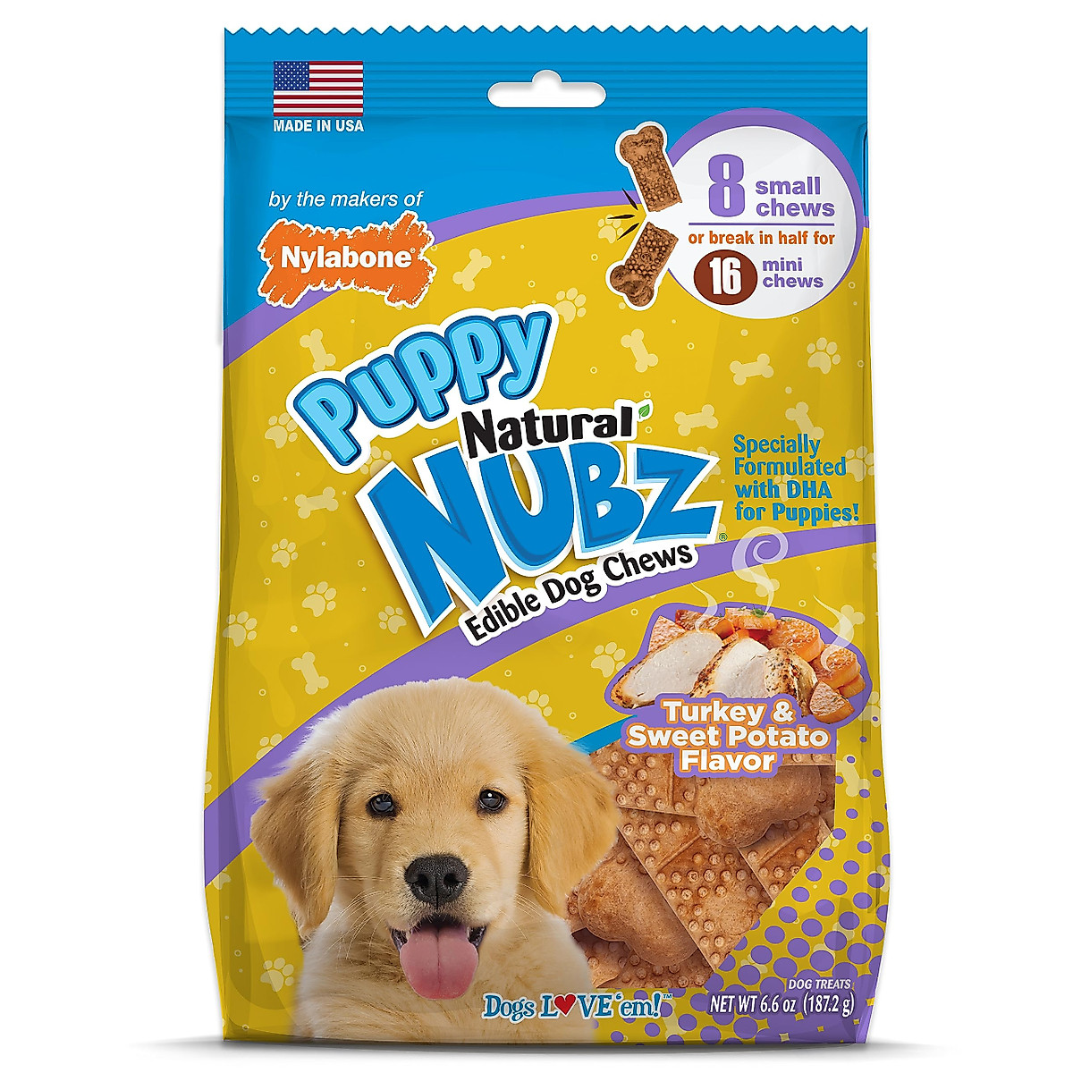 Nylabone Nubz Natural Turkey & Sweet Potato Flavor Edible Chew Treats for Dogs, Made in USA, Small - Up to 25 lbs. (8 Count)