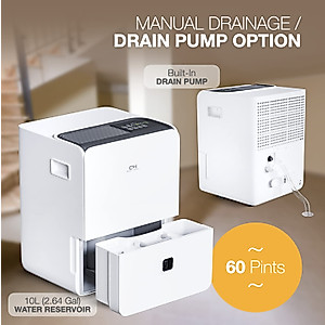 Cooper & Hunter 50 Pint Dehumidifier with Drain Pump for Large Room or Basements 4,500 Sq. Ft, 6L Water Tank (70 pint 2012 DOE standard)