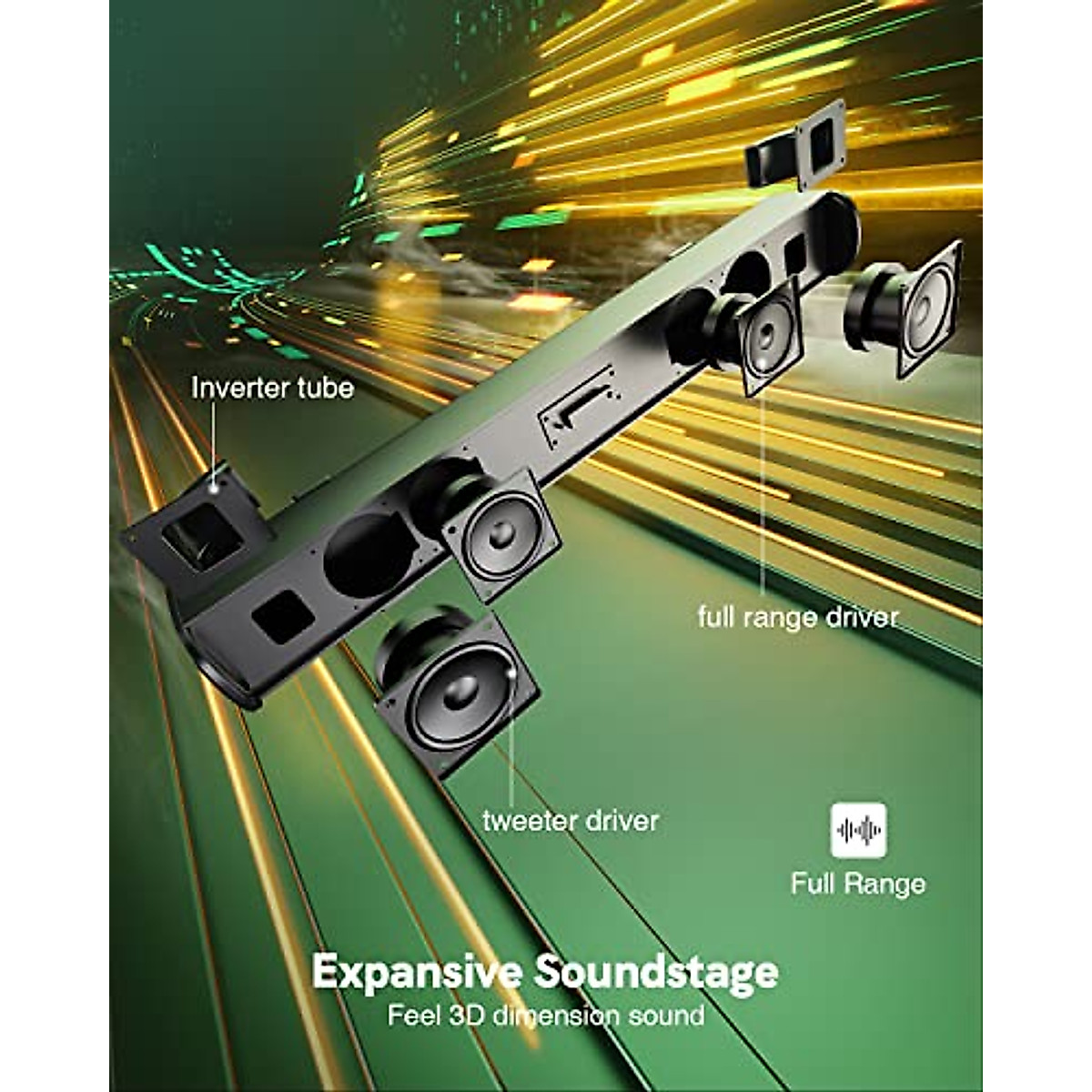 ULTIMEA Sound Bars for TV, 22'' TV Sound Bar, Deep Bass+/- TV Soundbar, Built-in 4 Speakers, 6 EQ Surround Sound Soundbar for TV Speakers, ARC/Optical/Bluetooth/AUX Home Theater Speakers-60W