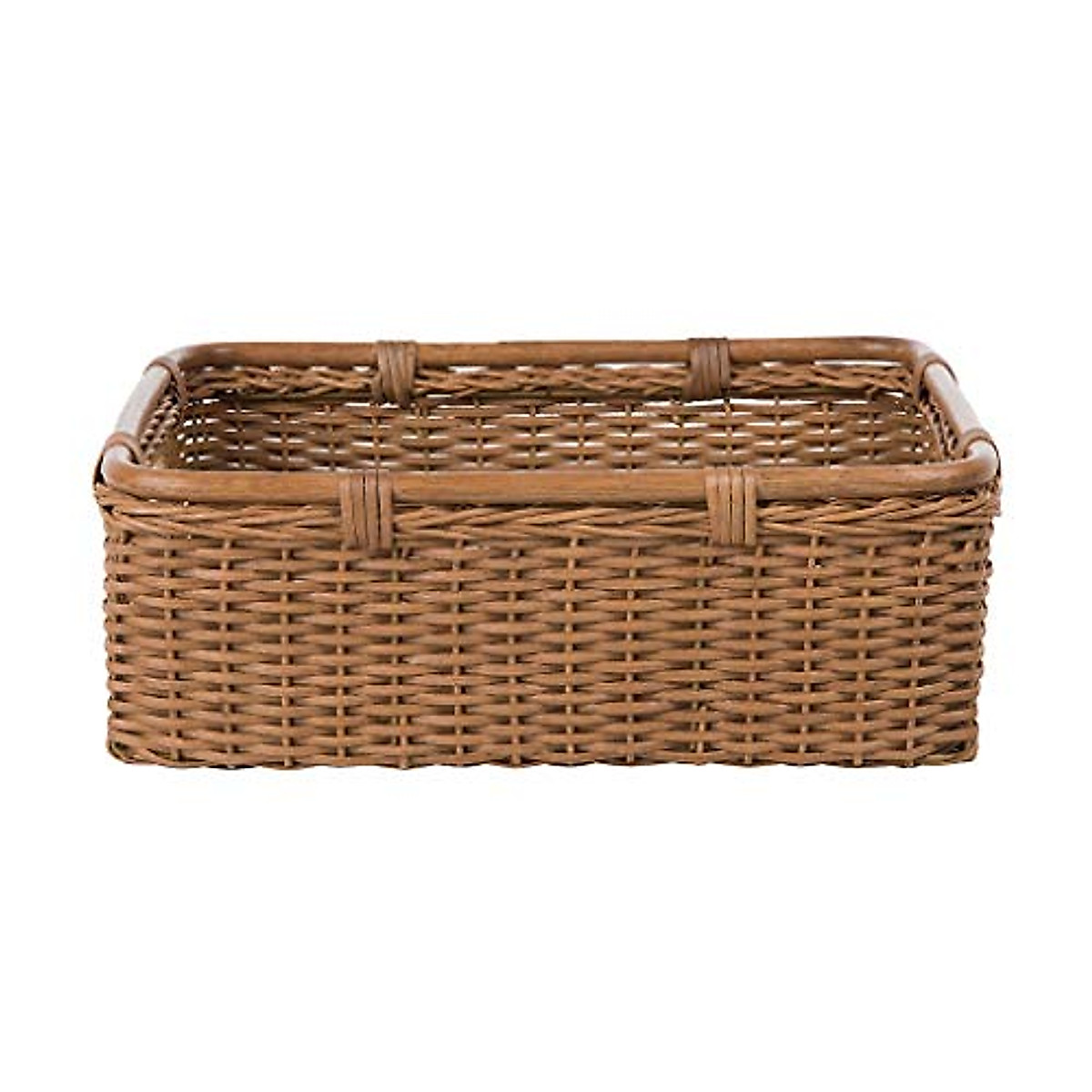 Kouboo Decorative Wide Storage and Shelf Basket in Half Wicker and Rattan with Cut-Out Handles, One Size, Caramel Brown