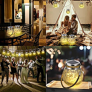 Solar Hanging Lanterns Outdoor Waterproof, Table Lamps Decorative Cracked Glass Jar 30 LED Lights for Garden Tree Court Yard Patio Pathway Christmas Day Holiday Party Decoration (2, Warm Light)