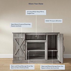 BELLEZE 47 Inch TV Stand & Media Entertainment Center TV Cabinet with Storage for TVs up to 50 Inch Console Table with Open Storage Shelves & Cabinets, Gray Wash