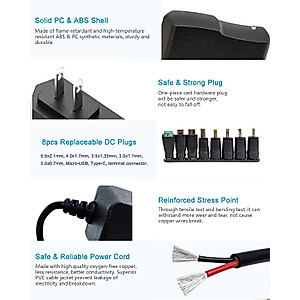 5 Volt 2A DC Power Supply Cord Adapter 100V-240V AC to DC 5V 2000mA 1.5A 1A 0.5A Power Adapter Supply 10W AC Adapter 8 Tips for Monitor, USB Hubs, Keyboard, LED, Weight Scale, CCTV Security System