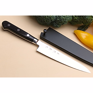 Yoshihiro High Speed Steel Petty Utility Chefs Knife (Black Pakkawood Handle) (5.3'' (135mm) & No Saya)