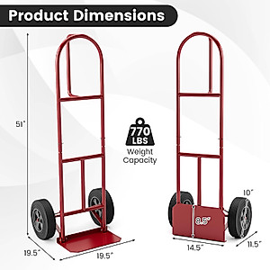 S AFSTAR P-Handle Hand Truck, High Back Sack Barrow with 10" Wheels, Built-in Double Bearings and Foldable Load Plate, Heavy Duty Trolley for Lifting, Moving, Delivery, 660 LBS Max Load (Red)
