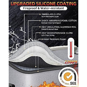 Large Fireproof Document Bag with Lock - 5-Layer Protection, Water-Resistant 3-Layer File Organizer with Reflective Stripe - for Safeguarding Legal Papers, Certificates, Laptops, and Valuables