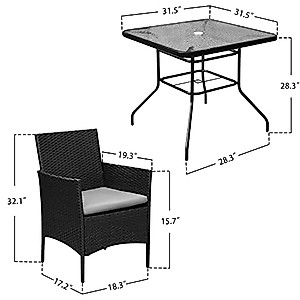 Flamaker Outdoor Furniture 5 Pieces Patio Furniture Set Patio Dining Set Patio Chairs and Table with Umbrella Hole (Grey)