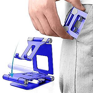 Aoviho Adjustable Cell Phone Stand Foldable Phone Holder - Aluminum Portable Phone Stand for iPhone 13 12 11 Pro X XR XS Max 8 7 6 Samsung Android Desk Decor (Blue)