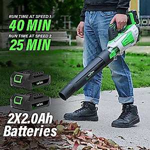 Leaf Blower Cordless Battery and Charger SOYUS 20V Blowers for Lawn Care 350CFM Leaf Blower Battery Operated for Leaf Blowing Debris Dust Cleaning Snow Blower 2PCS 2.0Ah Batteries Included