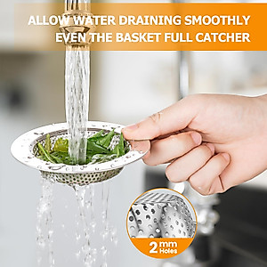 Huntonry 2PCS Kitchen Sink Drain Strainer/Catcher/Basket/Cover/Filter/Trap/Screen, Large Wide Rim 4.5" Diameter, Stainless Steel, Dishwasher Safe