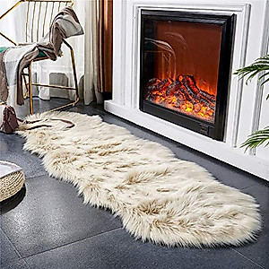 EasyJoy Ultra Soft Fluffy Shaggy Area Rug Faux Fur Rug Chair Cover Seat Pad Fuzzy Area Rug for Bedroom Floor Sofa Living Room (2 x 6 ft Sheepskin, Beige)