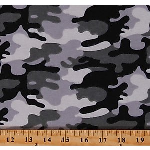 Fields FABRICS Flannel Camouflage Snow Camo Black White Gray Cotton Flannel Fabric Print by The Yard (D280.46), 44 Inches