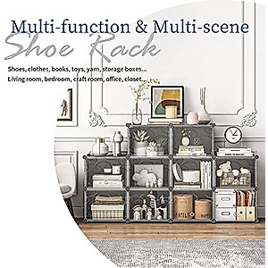 Aeitc 48-Pairs Shoe Rack Organizer Shoe Organizer Expandable Shoe Storage Cabinet Narrow Standing Stackable Space Saver Shoe Rack for Entryway, Hallway and Closet,Black, Translucent