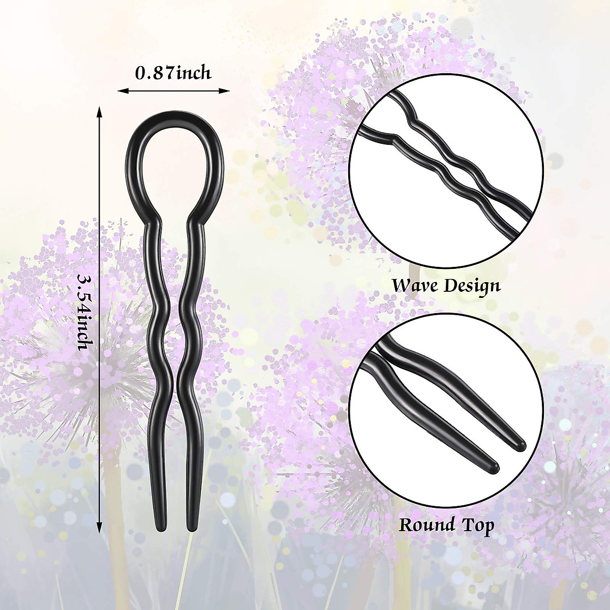24 Piece Plastic Hair Bobby Pins U Shaped Grip Pins Fast Spiral Clips Hair Grip for Women Hairstyle Accessories(Black)