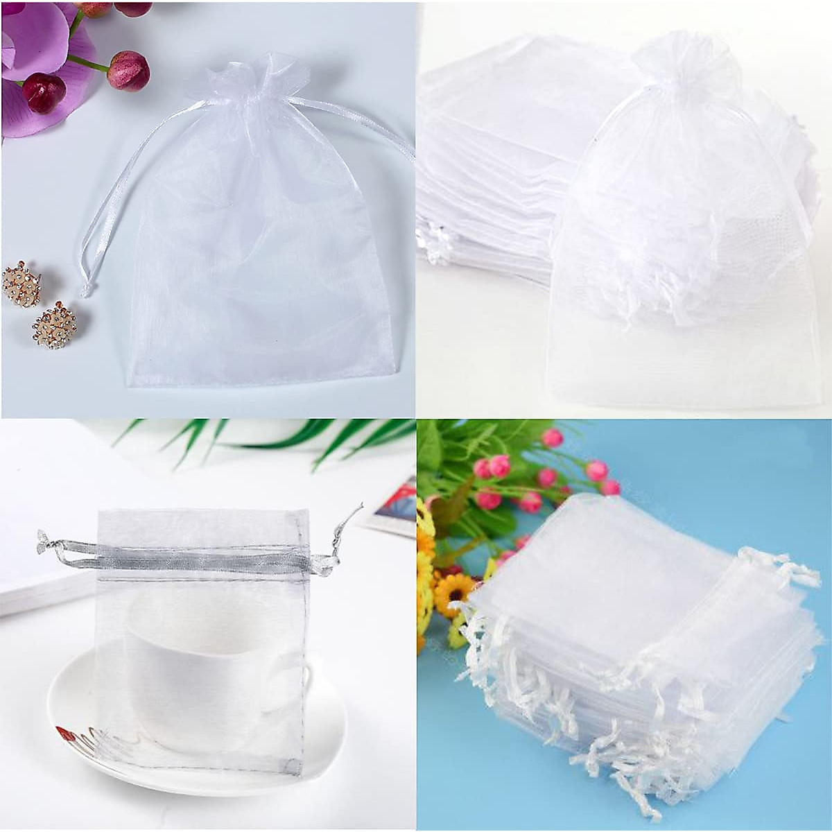 SAOYOAS 100Pcs 4x6 inch Organza Bags, Drawstring Organza Wedding Party Christmas Favor Gift Bags, for Festival, Party, Bathroom Soaps, Pouches Gift Bags. (White)