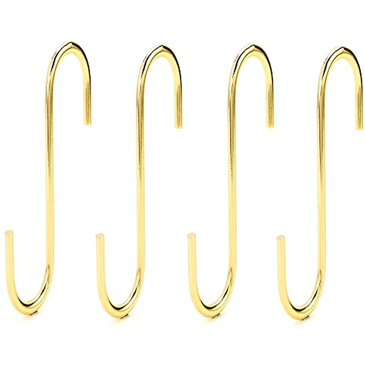 4 Pack S Shape Hooks Heavy-Duty Metal Hanging Extension Hooks Clips Apply Kitchenware Bathroom Utensils Gardening for Hanging Pot, Pan, Cups, Plants, Bags, Jeans, Towels (Golden) (gold)