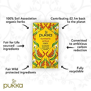 Pukka Organic Tea Bags, Turmeric Active Herbal Tea with Ginger and Galangal, Perfect for Active Lifestyles, 20 Count (Pack of 3) 60 Tea Bags