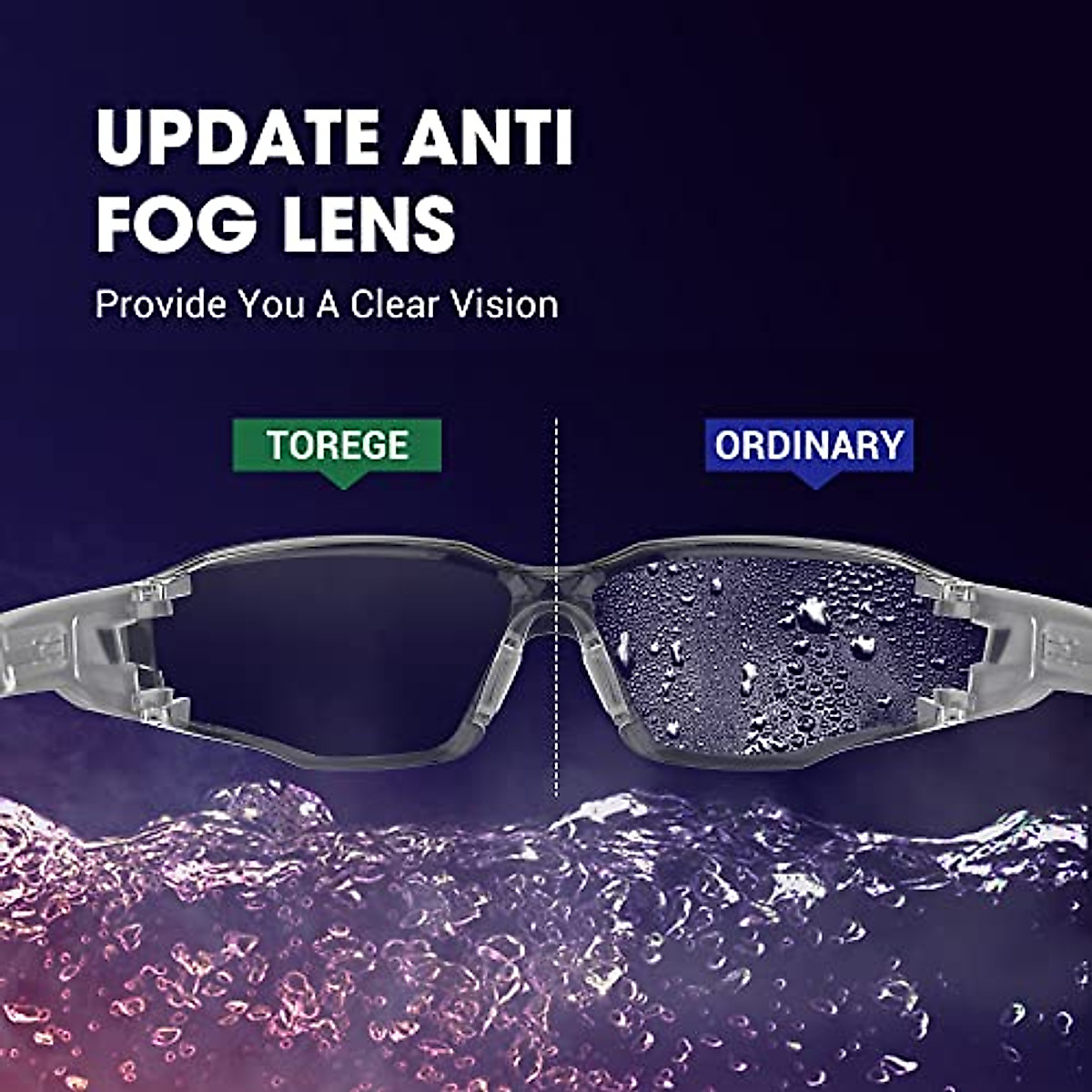TOREGE Safety Glasses For Men, Clear Safety Goggles Eye Protection With Anti Fog And Anti Blue Light Lens, Scratch Resistant UV Protective Work Glass For Women(C5-Transparent&Orange)