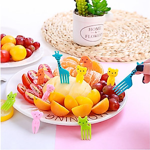 Vegetable Cutters Shapes Set, 12pcs Stainless Steel Mini Cookie Cutters, Vegetable Cutter and Fruit Stamps Mold + 20pcs Cute Cartoon Animals Food Picks and Forks -for Kids Baking and Food Supplement