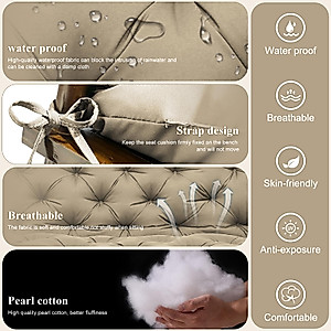 Swing Cushions 3 Seater Replacement Porch Swing Cushions Outdoor 60 inch Waterproof Bench Cushions Thicken 5" Khaki Cushions for Outdoor Swing With Ties Patio Swing Cushions for Outdoor Furniture