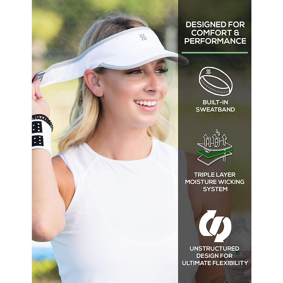 SAAKA Super Absorbent Visor for Women. Premium Packaging. Running, Tennis, Golf & All Sports. Lightweight & Adjustable. White